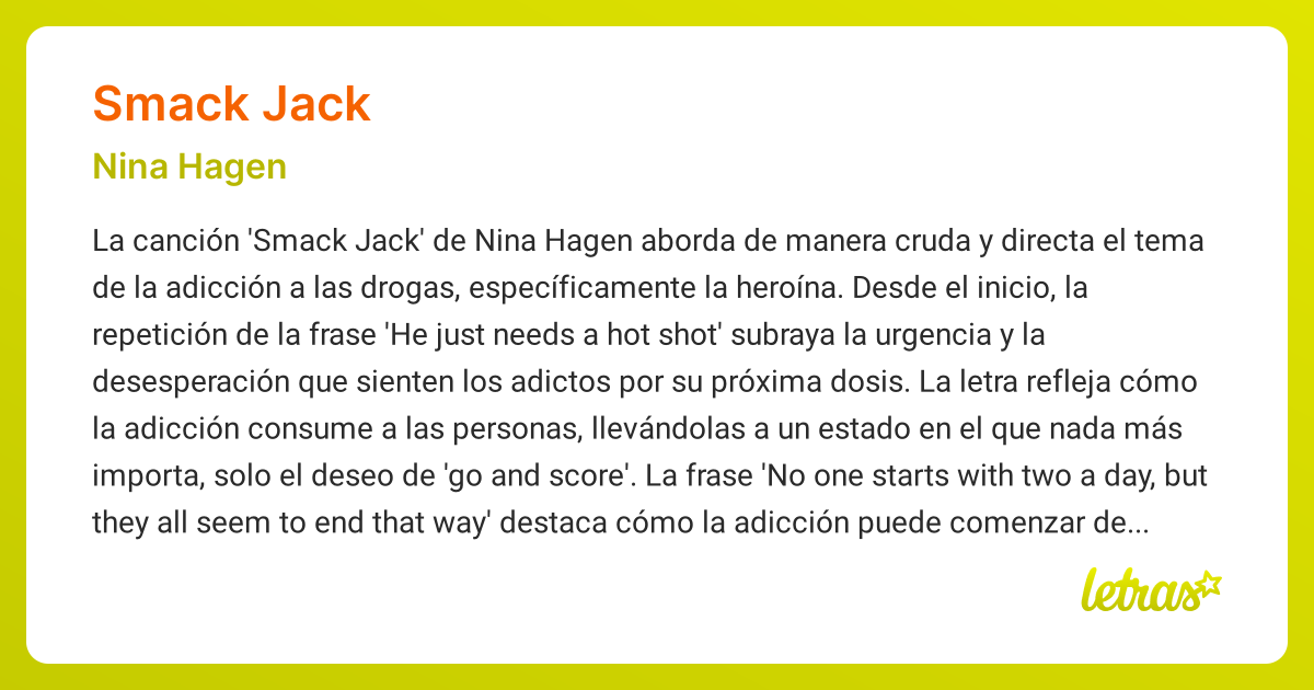 Significado de la canción SMACK JACK (Nina Hagen) - LETRAS.COM