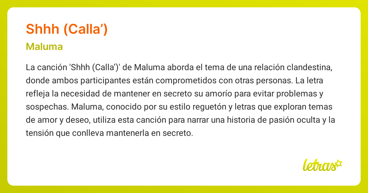 Significado de la canción SHHH (CALLA’) (Maluma) - LETRAS.COM