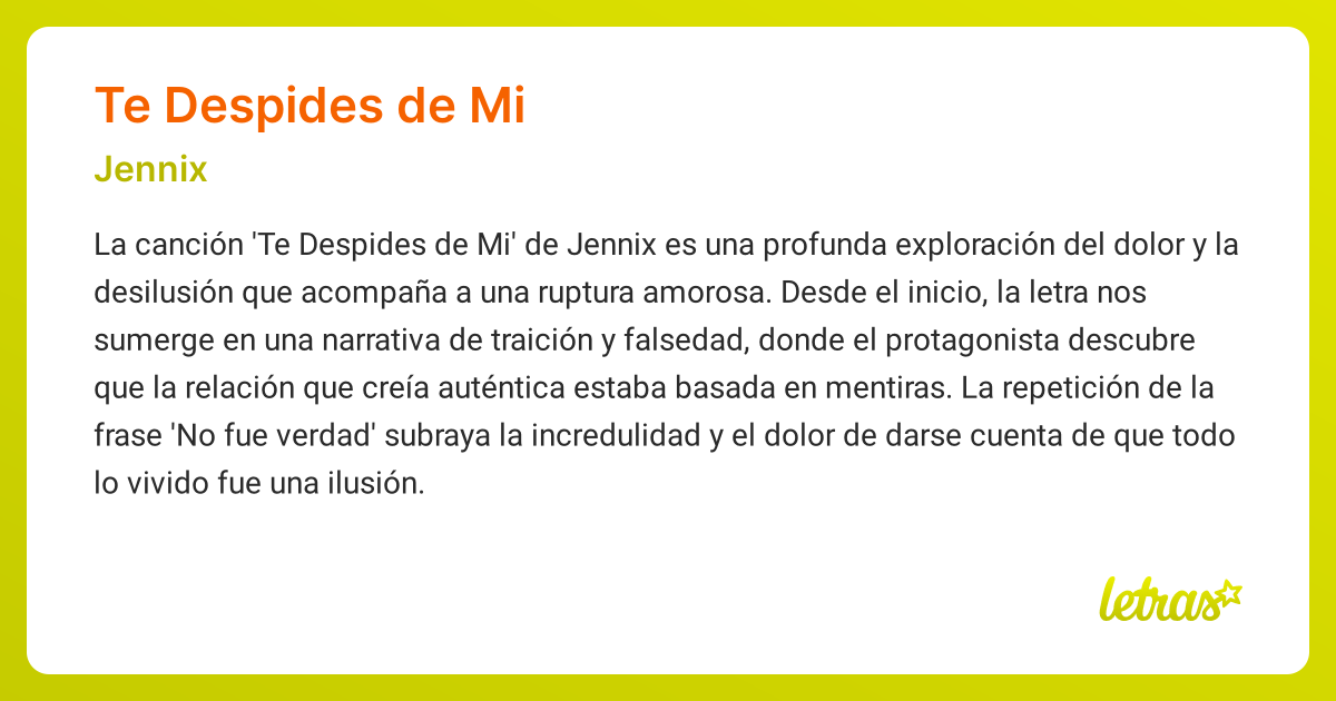 Significado de la canción TE DESPIDES DE MI (Jennix) - LETRAS.COM