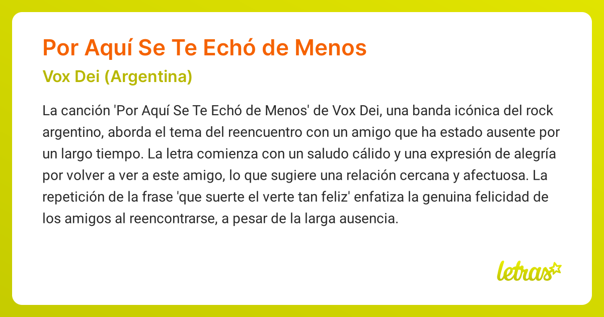 Significado de la canción POR AQUÍ SE TE ECHÓ DE MENOS (Vox Dei ...