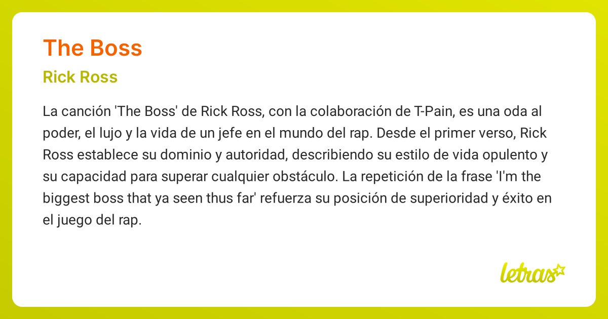 Significado de la canción THE BOSS (Rick Ross) - LETRAS.COM