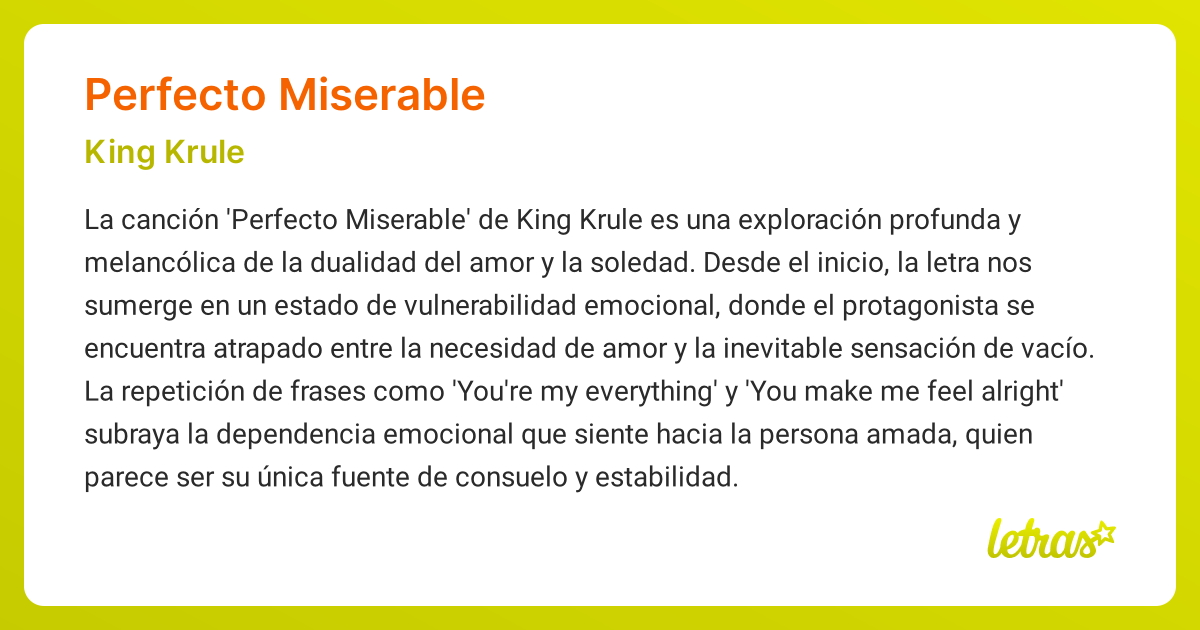 Significado de la canción PERFECTO MISERABLE (King Krule) - LETRAS.COM