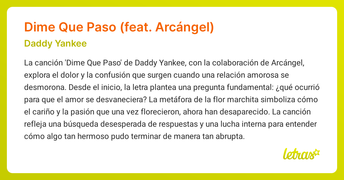 Significado de la canción Dime Que Paso (feat. Arcángel) (Daddy Yankee ...