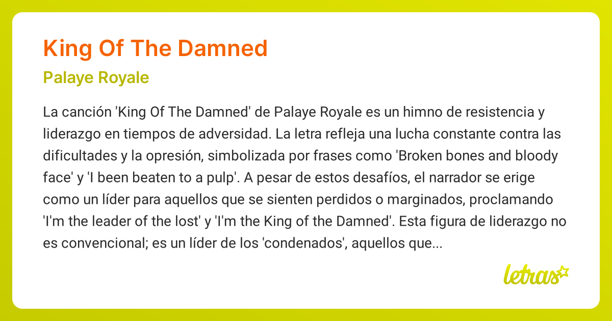 Significado de la canción KING OF THE DAMNED (Palaye Royale) - LETRAS.COM