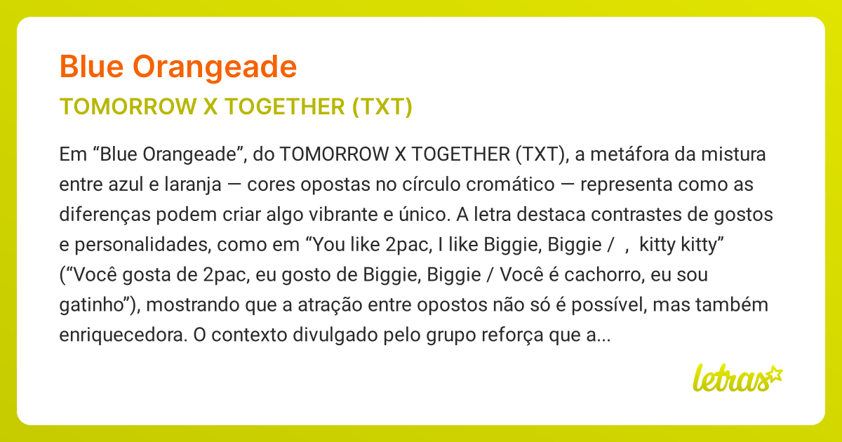 Significado da música BLUE ORANGEADE (TOMORROW X TOGETHER (TXT ...