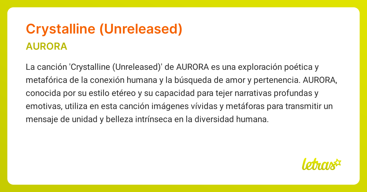 Significado de la canción CRYSTALLINE (UNRELEASED) (AURORA) - LETRAS.COM