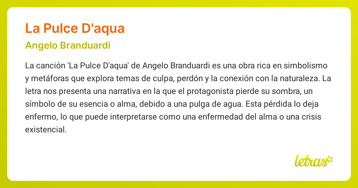 Significado de la canción LA PULCE D'AQUA (Angelo Branduardi) - LETRAS.COM