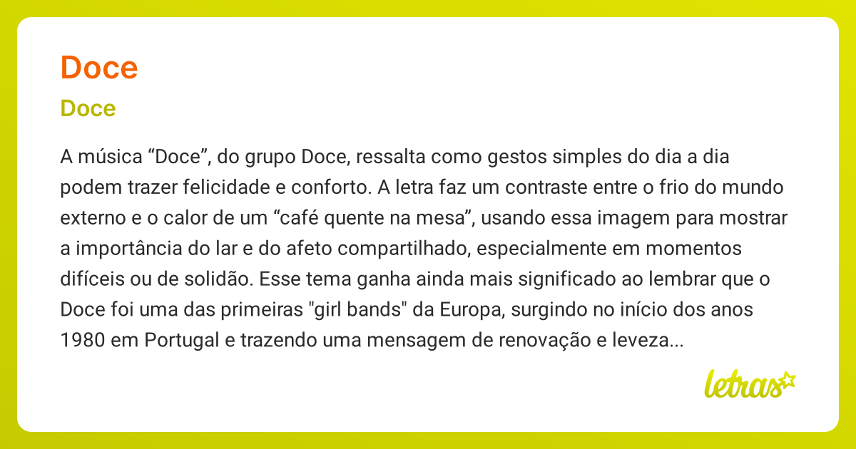 Significado da música DOCE (Doce) - LETRAS.MUS.BR