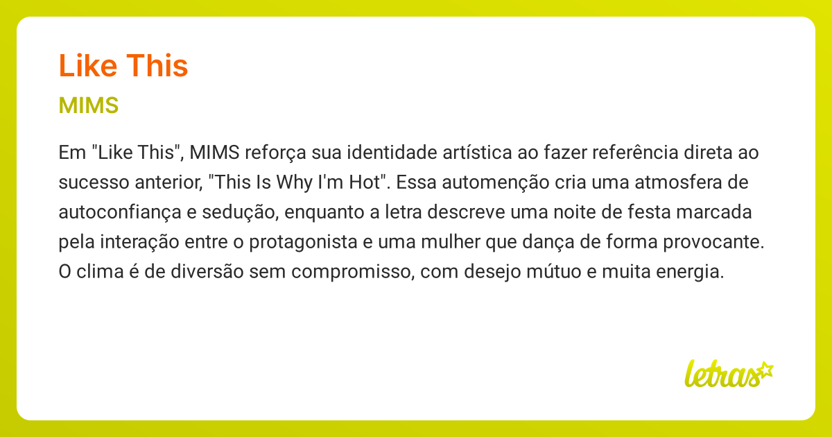 Significado da música LIKE THIS (MIMS) - LETRAS.MUS.BR