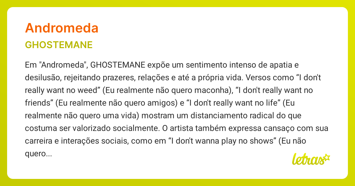 Significado da música ANDROMEDA (GHOSTEMANE) - LETRAS.MUS.BR