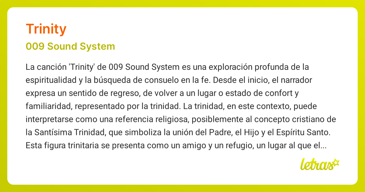 Significado de la canción TRINITY (009 Sound System) - LETRAS.COM