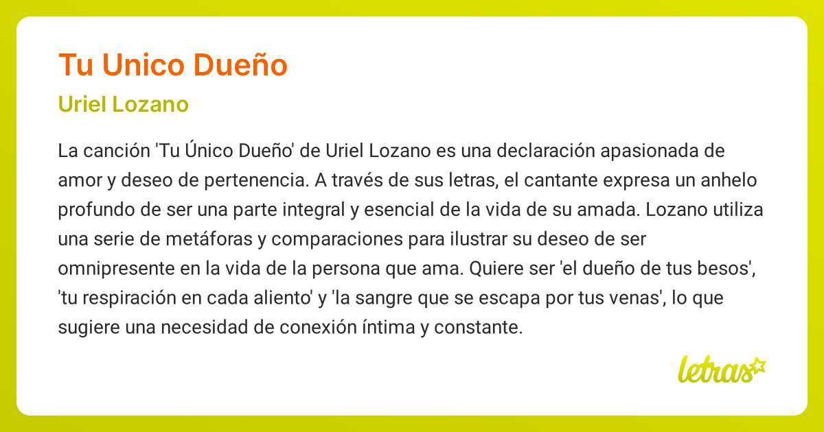 Significado de la canción TU UNICO DUEÑO (Uriel Lozano) - LETRAS.COM