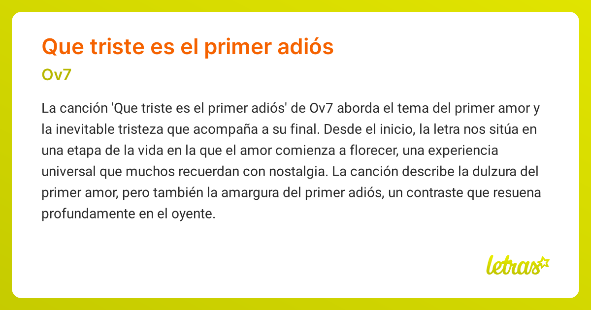 Significado de la canción QUE TRISTE ES EL PRIMER ADIÓS (Ov7) - LETRAS.COM