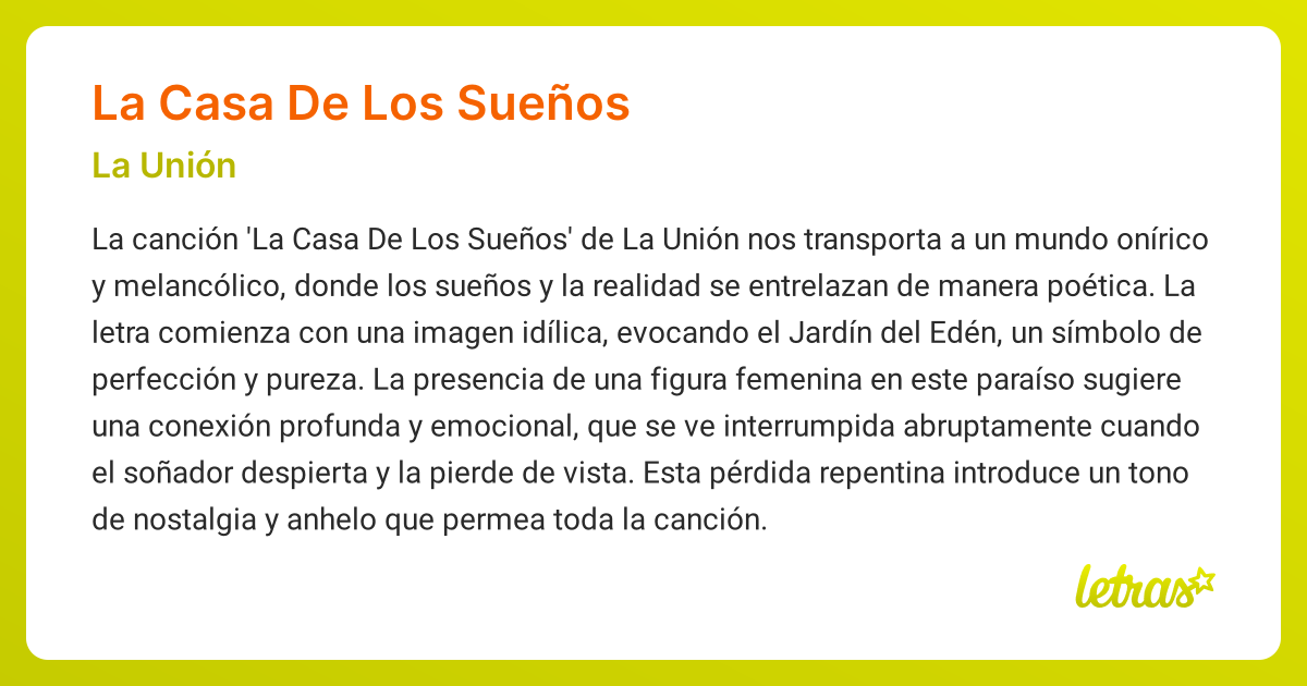 Significado de la canción LA CASA DE LOS SUEÑOS (La Unión) - LETRAS.COM