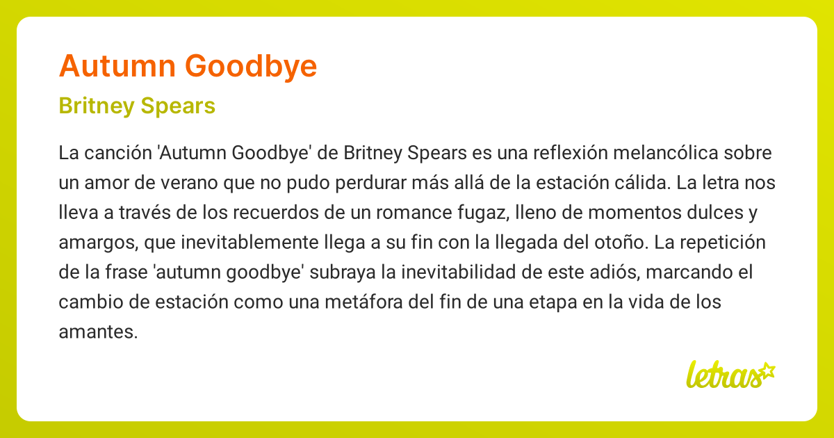 Significado de la canción AUTUMN GOODBYE (Britney Spears) - LETRAS.COM