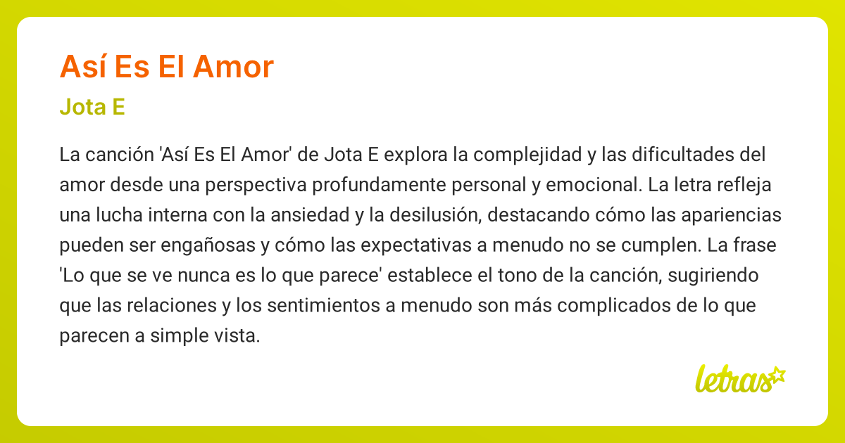 Significado de la canción ASÍ ES EL AMOR (Jota E) - LETRAS.COM