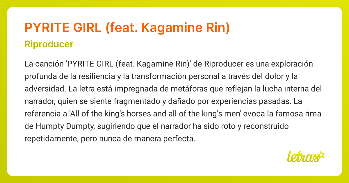 Significado de la canción PYRITE GIRL (feat. Kagamine Rin) (Riproducer ...