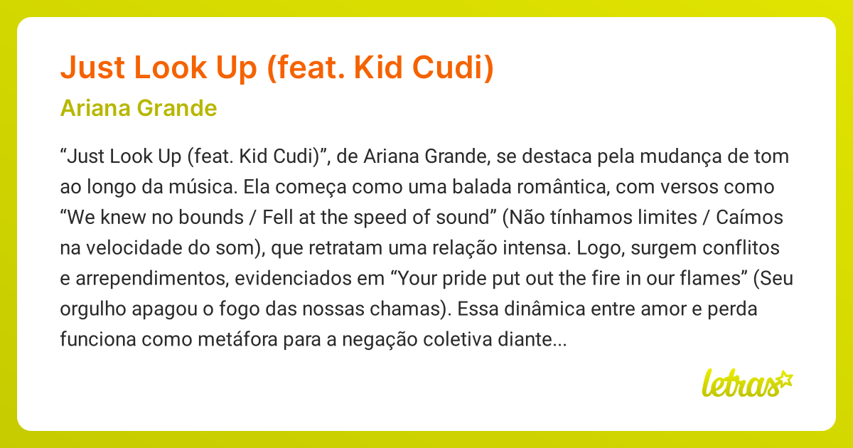 Significado da música JUST LOOK UP (FEAT. KID CUDI) (Ariana Grande ...
