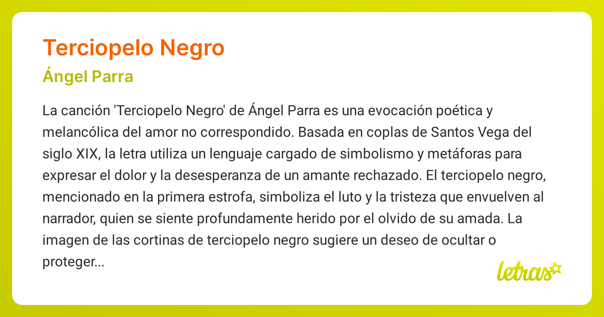 Significado de la canción TERCIOPELO NEGRO (Ángel Parra) - LETRAS.COM
