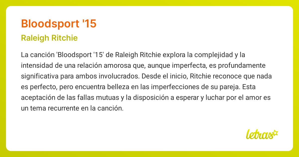 Significado de la canción BLOODSPORT '15 (Raleigh Ritchie) - LETRAS.COM