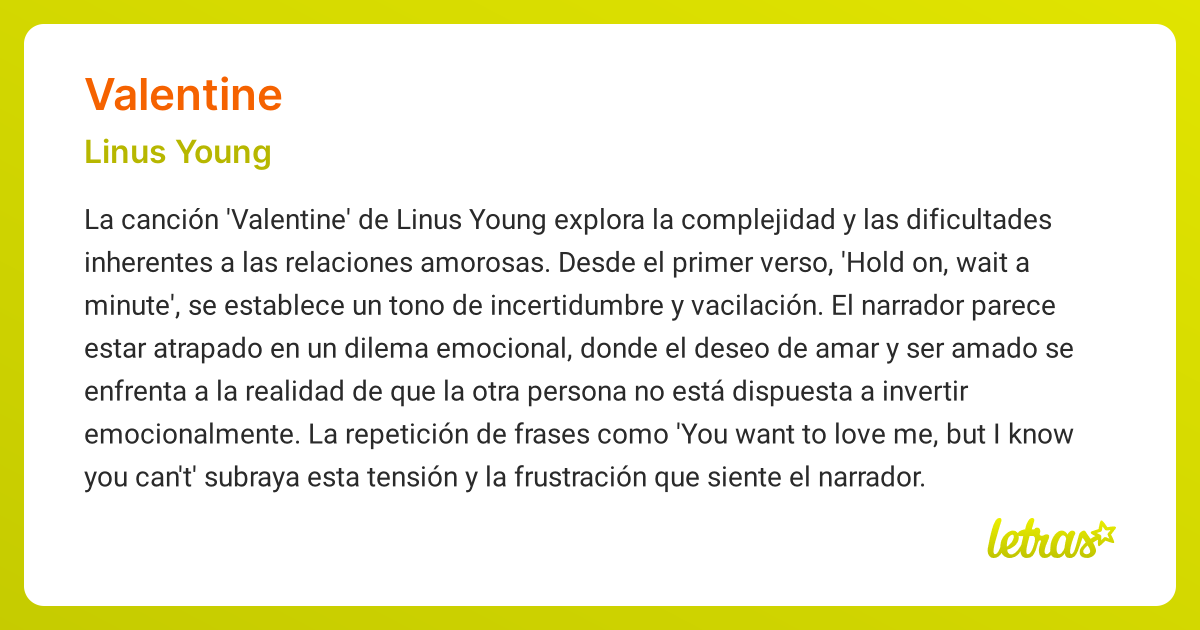 Significado de la canción VALENTINE (Linus Young) - LETRAS.COM