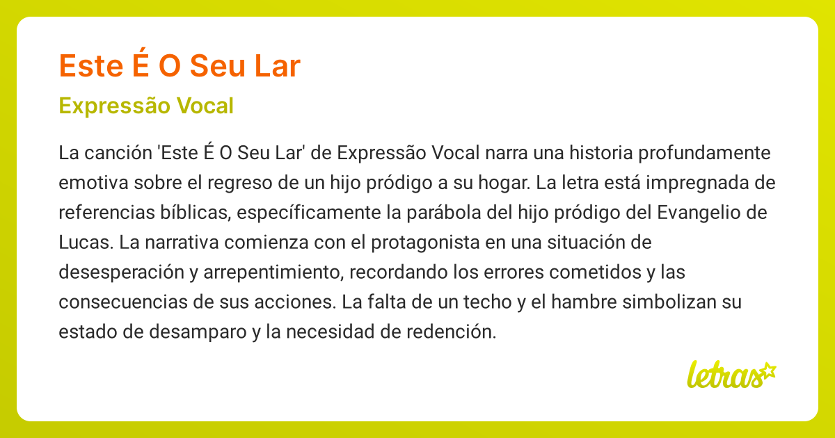 Significado de la canción ESTE É O SEU LAR (Expressão Vocal) - LETRAS.COM