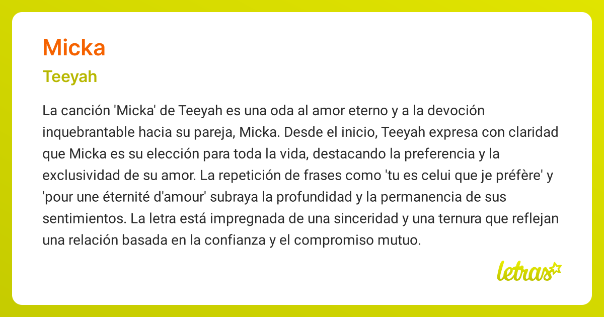 Significado de la canción MICKA (Teeyah) - LETRAS.COM