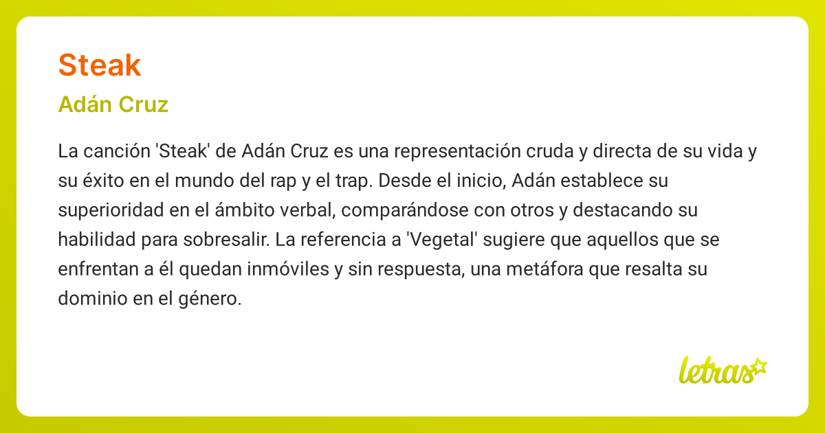 Significado de la canción STEAK (Adán Cruz) - LETRAS.COM