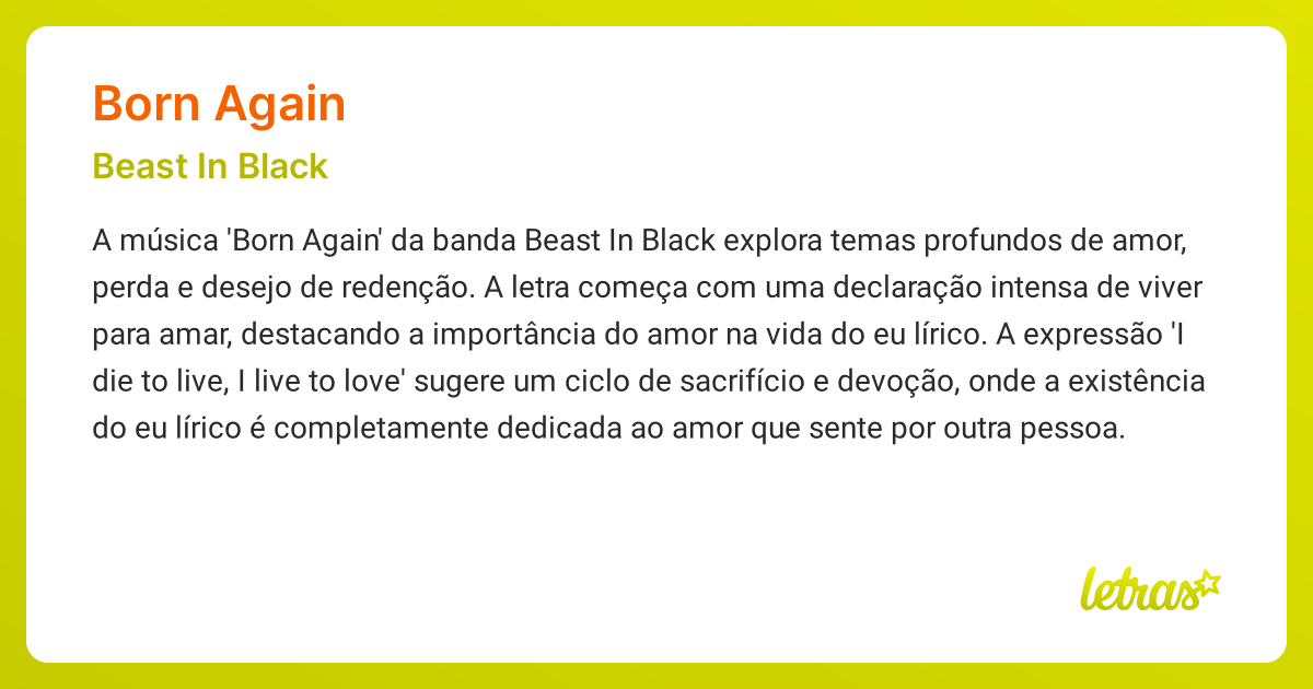 Significado da música BORN AGAIN (Beast In Black) - LETRAS.MUS.BR