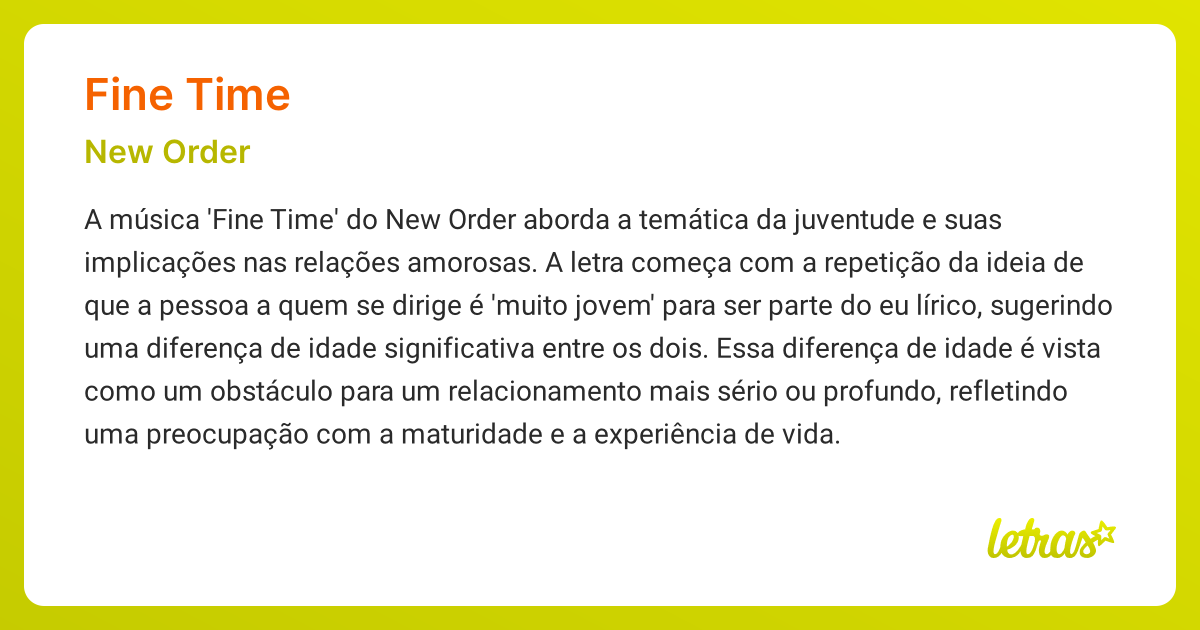 Significado da música FINE TIME (New Order) - LETRAS.MUS.BR