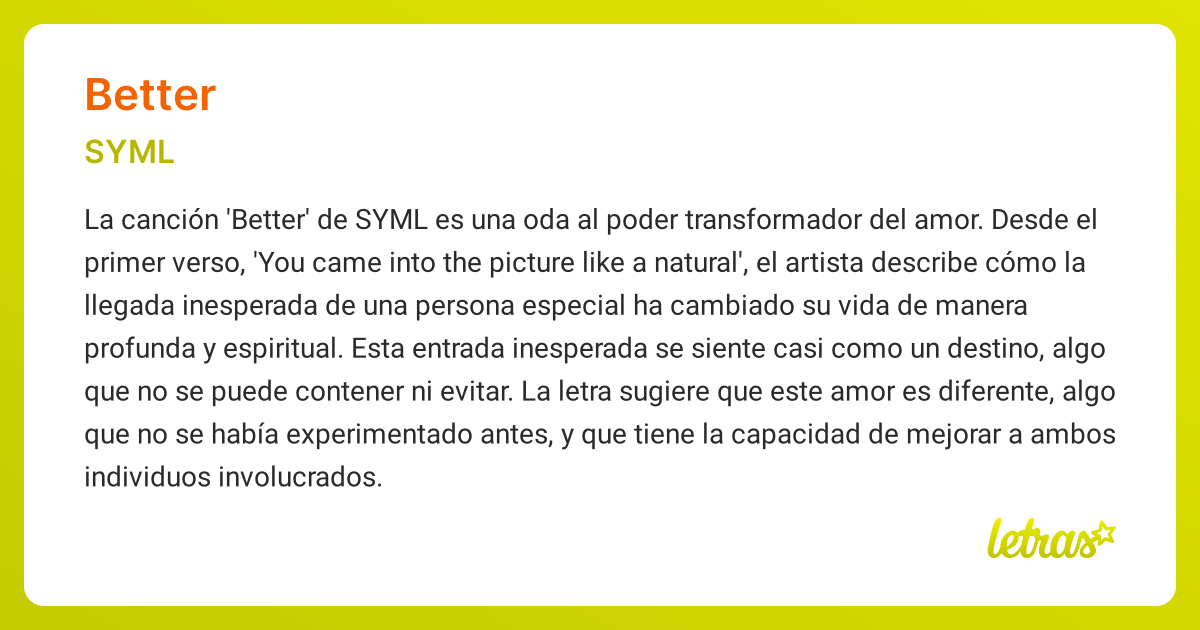 Significado de la canción BETTER (SYML) - LETRAS.COM