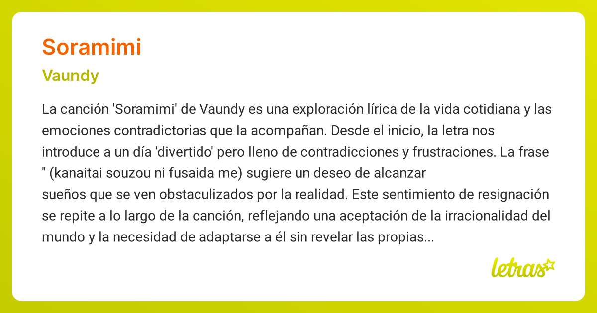 Significado de la canción SORAMIMI (Vaundy) - LETRAS.COM