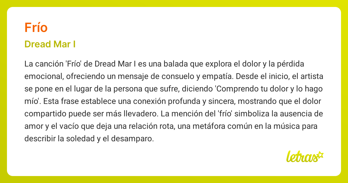 Significado de la canción FRÍO (Dread Mar I) - LETRAS.COM