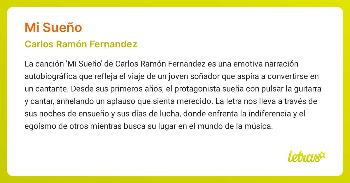 Significado de la canción MI SUEÑO (Carlos Ramón Fernandez) - LETRAS.COM