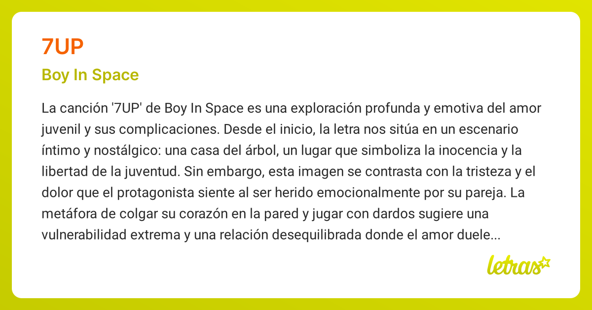 Significado de la canción 7UP (Boy In Space) - LETRAS.COM