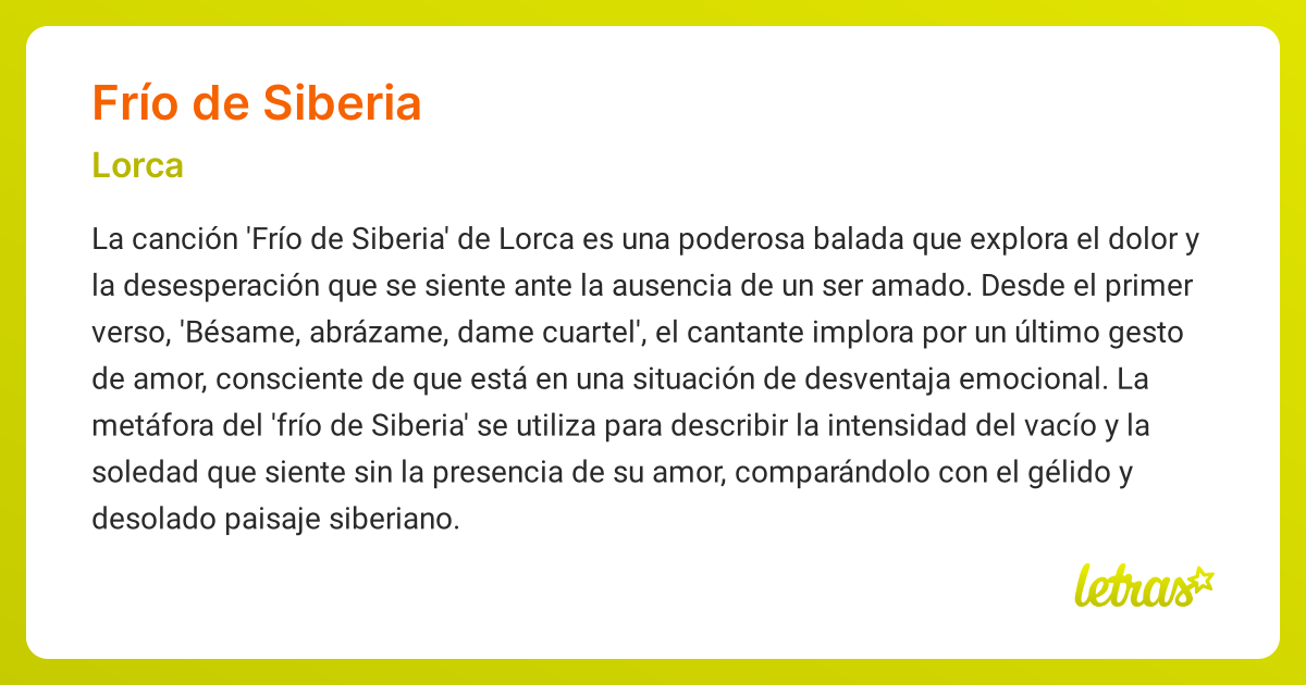 Significado de la canción FRÍO DE SIBERIA (Lorca) - LETRAS.COM