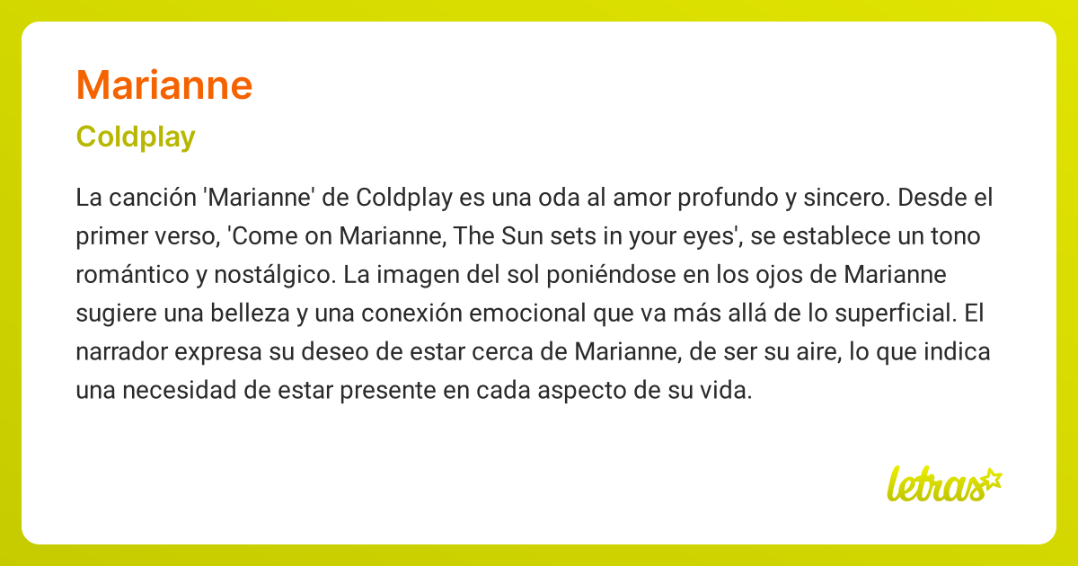 Significado de la canción MARIANNE (Coldplay) - LETRAS.COM