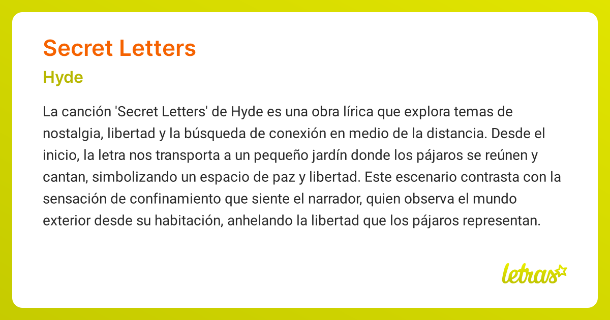 Significado de la canción SECRET LETTERS (Hyde) - LETRAS.COM