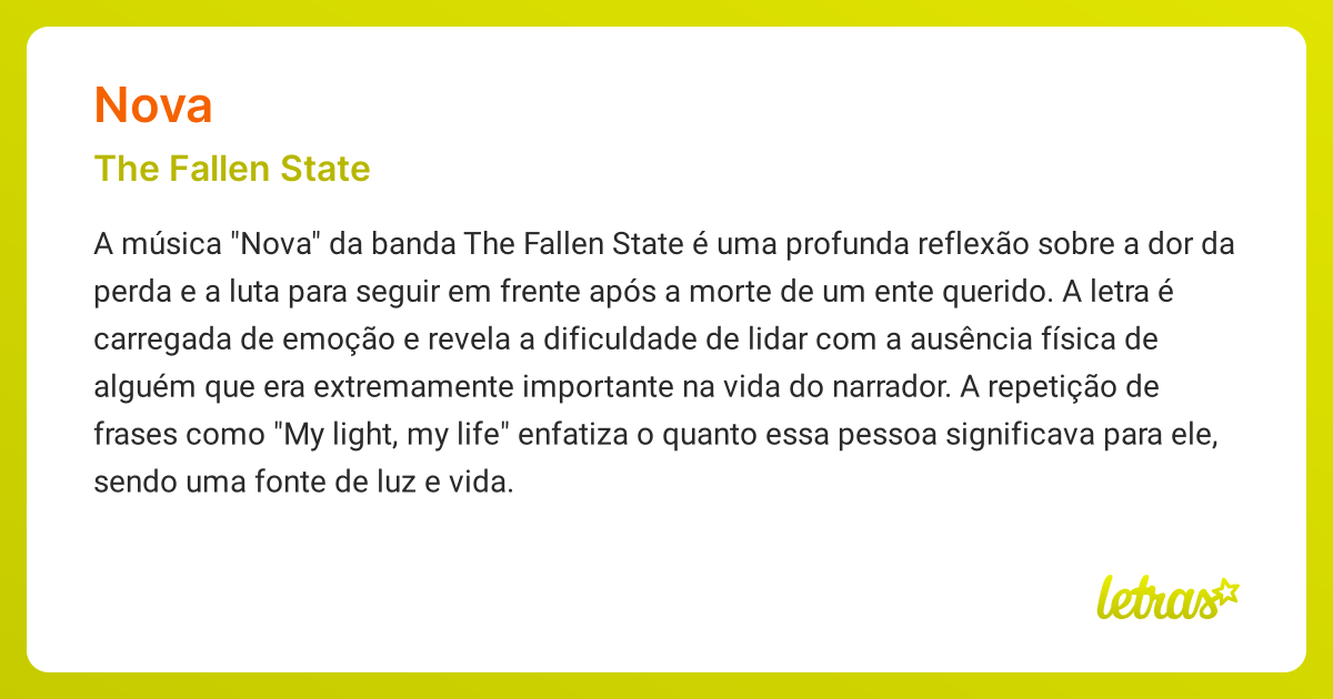 Significado da música NOVA (The Fallen State) - LETRAS.MUS.BR