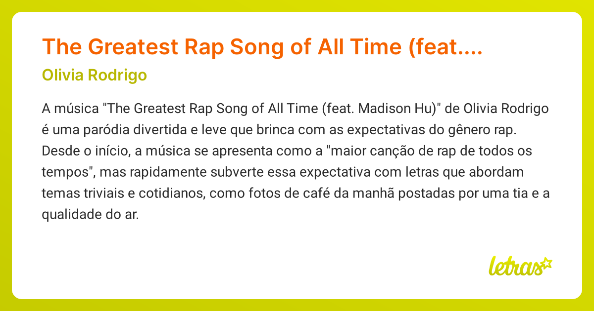 Significado da música The Greatest Rap Song of All Time (feat. Madison ...