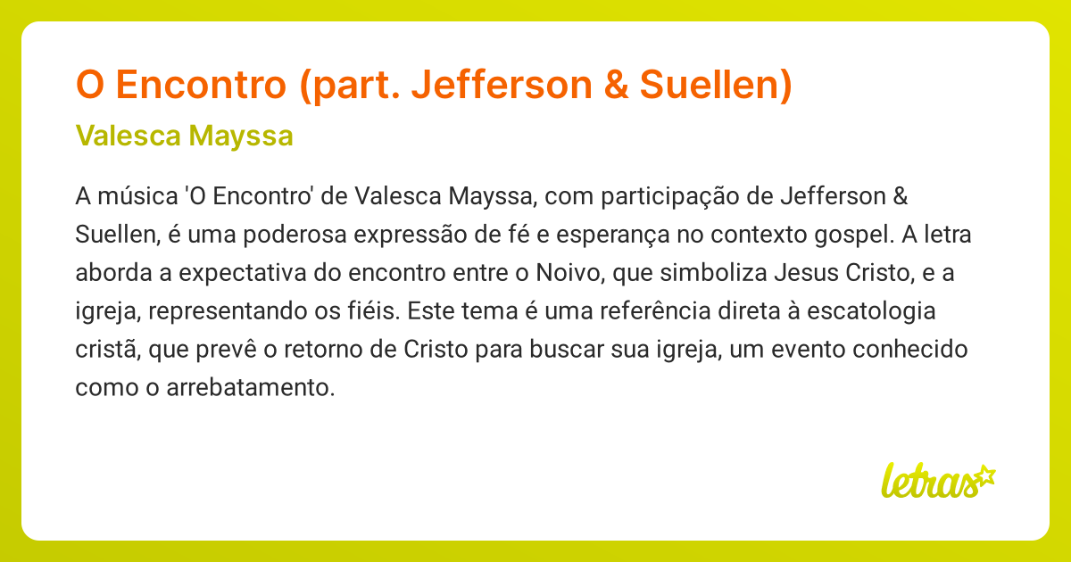 Significado da música O Encontro (part. Jefferson & Suellen) (Valesca ...