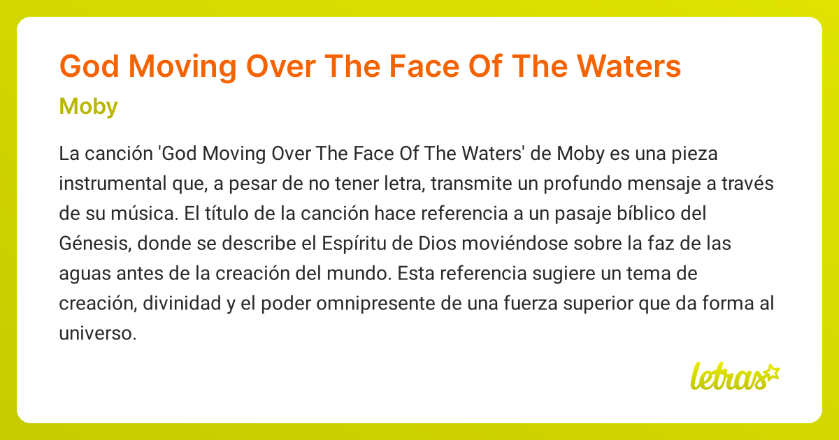 Significado de la canción God Moving Over The Face Of The Waters (Moby ...