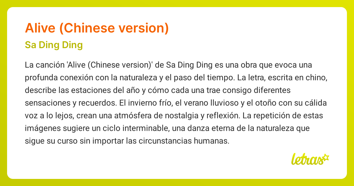 Significado de la canción ALIVE (CHINESE VERSION) (Sa Ding Ding ...