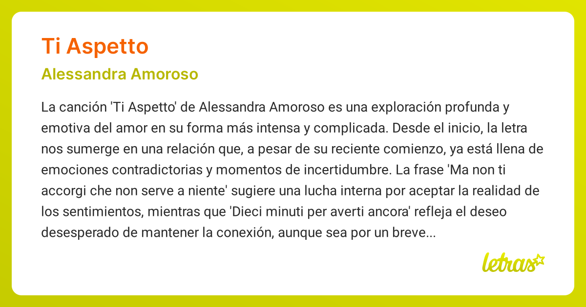 Significado de la canción TI ASPETTO (Alessandra Amoroso) - LETRAS.COM