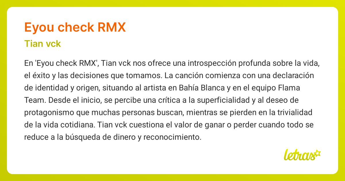 Significado de la canción EYOU CHECK RMX (Tian vck) - LETRAS.COM