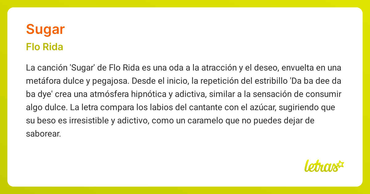 Significado de la canción SUGAR (Flo Rida) - LETRAS.COM