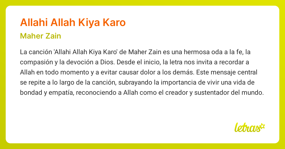Significado de la canción ALLAHI ALLAH KIYA KARO (Maher Zain) - LETRAS.COM
