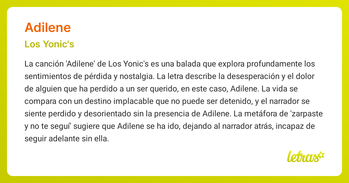 Significado de la canción ADILENE (Los Yonic's) - LETRAS.COM