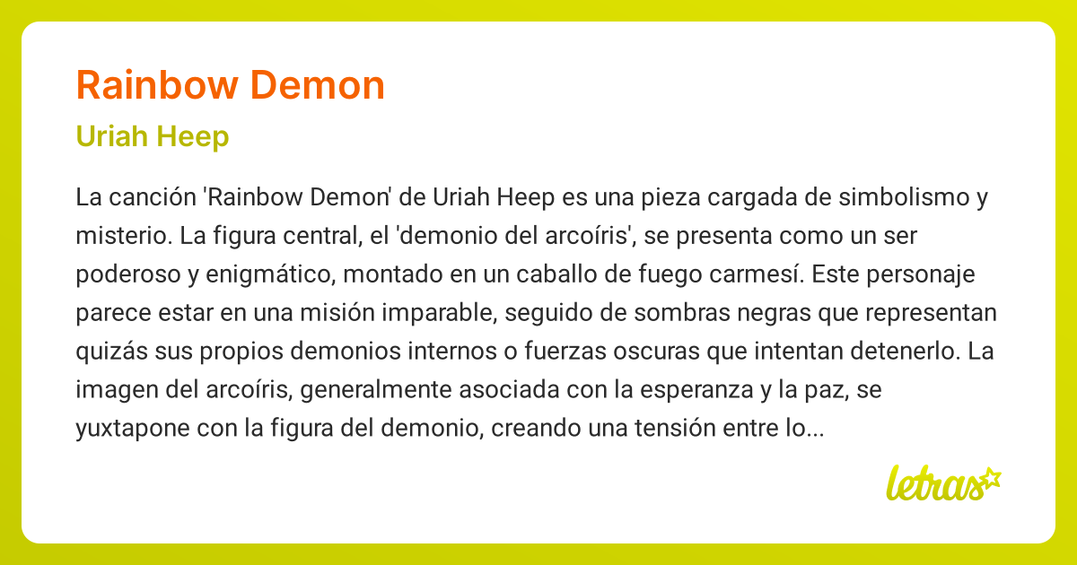 Significado de la canción RAINBOW DEMON (Uriah Heep) - LETRAS.COM