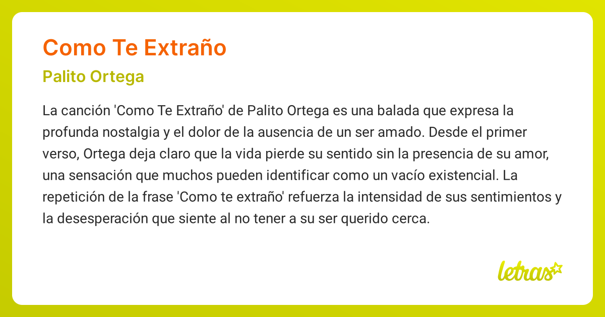 Significado de la canción COMO TE EXTRAÑO (Palito Ortega) - LETRAS.COM